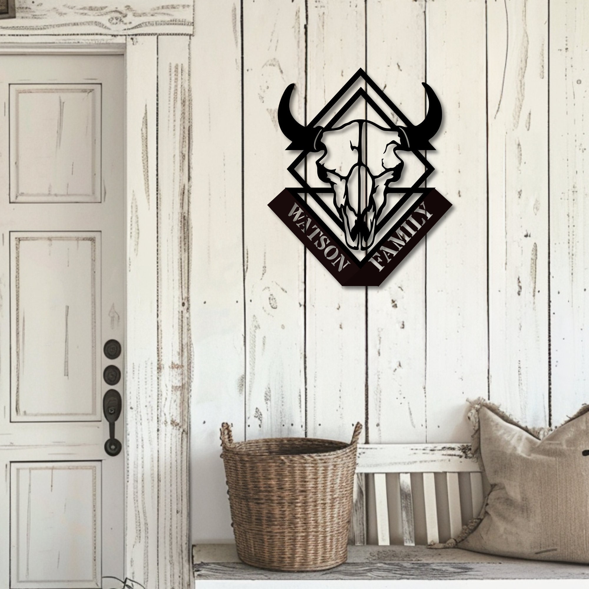 Custom Animal Skull Name Sign, Personalised Cow Skull Monogram for the ...