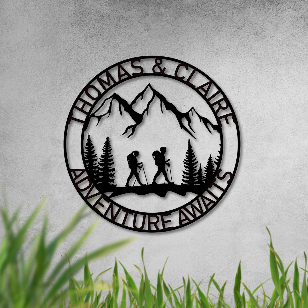 Personalized Hiking Great Outdoor Monogram Sign, Couple Hiking in Woods ...