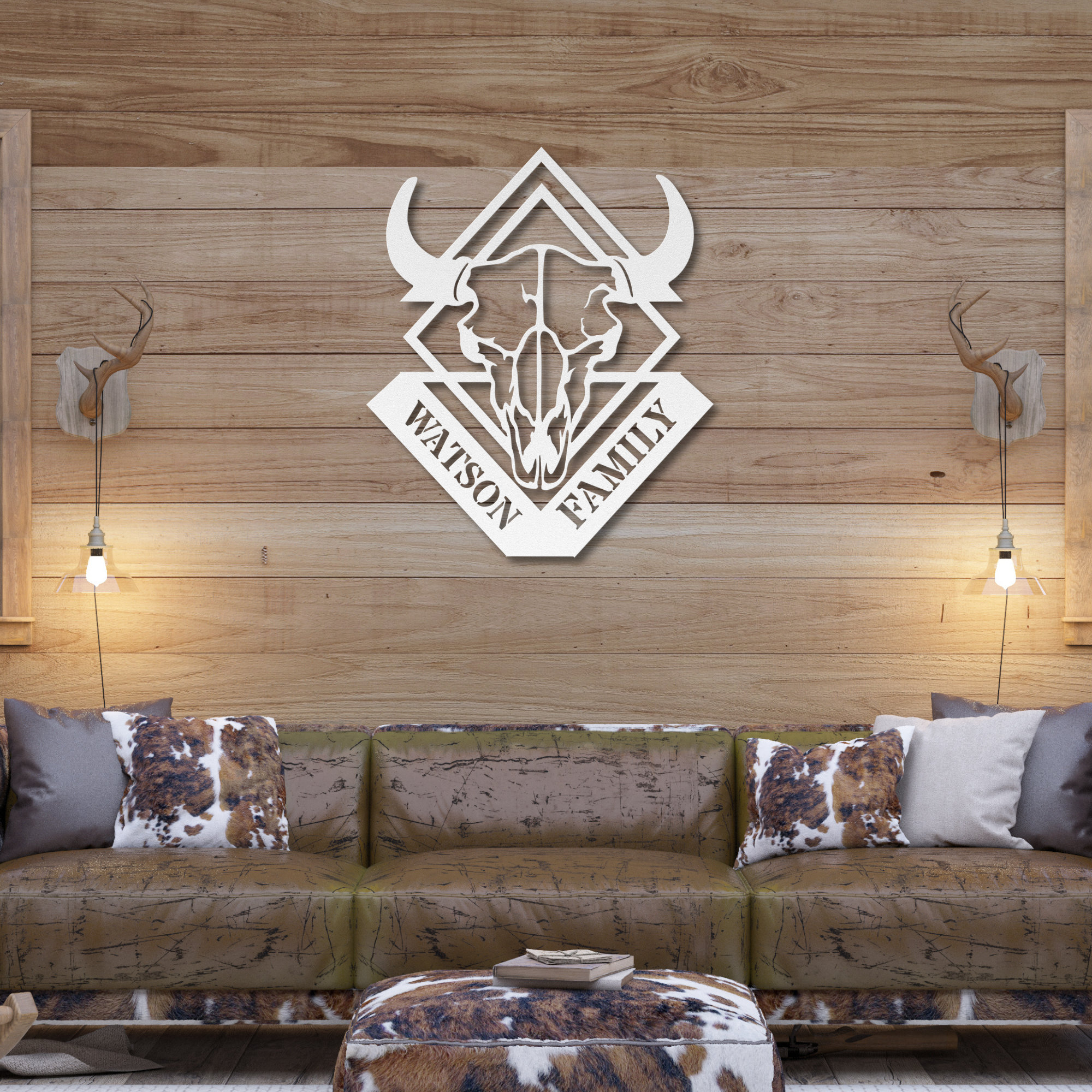 Custom Animal Skull Name Sign, Personalised Cow Skull Monogram for the ...