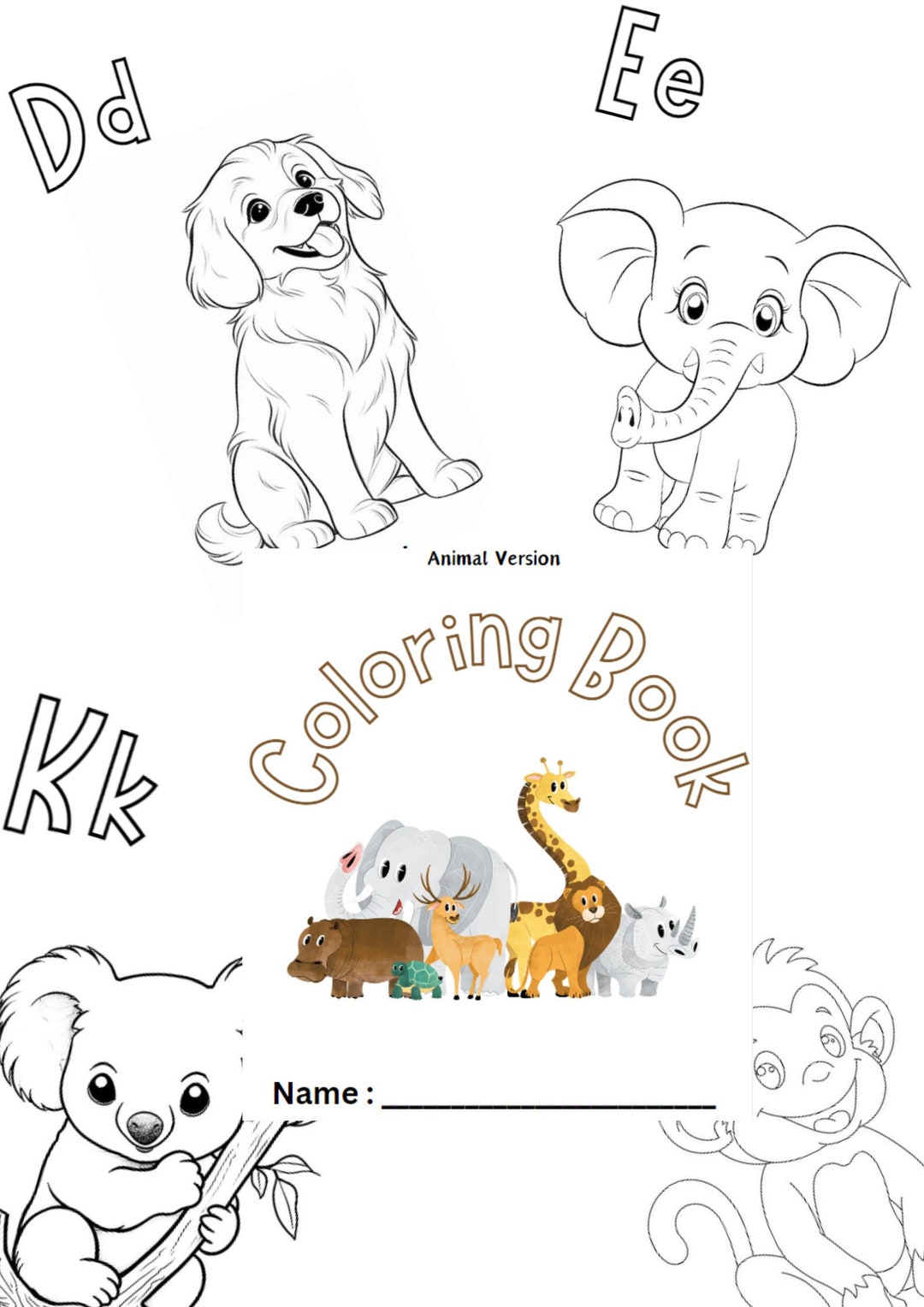 ABC Coloring Book Animal Edition, Personalized Alphabet Baby Activity ...