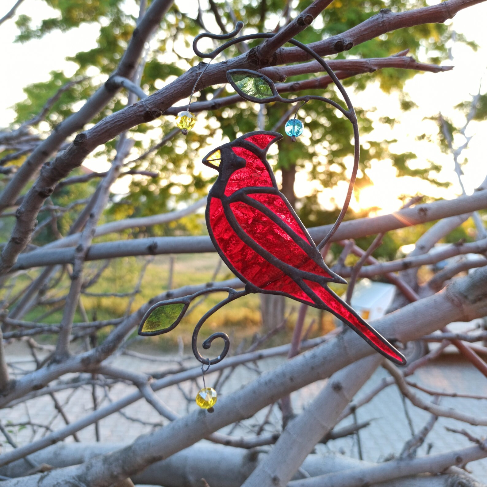 Red Cardinal Suncatcher Bird Stained Glass Window Hangings Cardinal ...