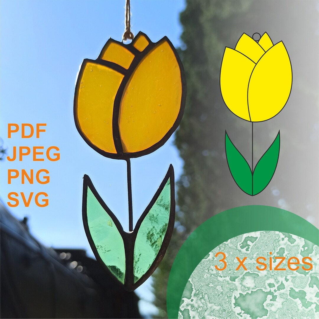 Stained Glass Tulip Pattern, Tulip Suncatcher Pattern, Stained Glass ...