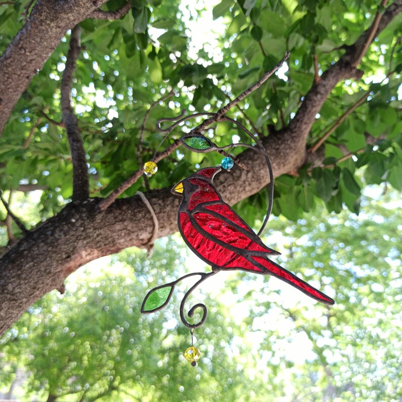 Red Cardinal Suncatcher Bird Stained Glass Window Hangings Cardinal ...