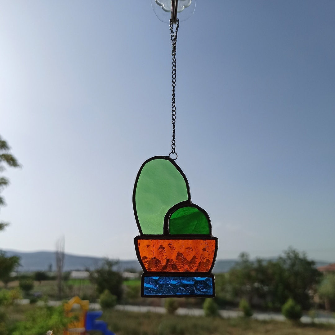 Green Stained Glass Cactus Window Hangings Suncatcher Cactus Plant ...