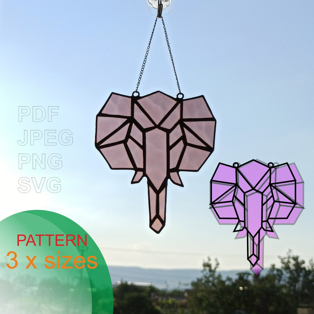 Stained Glass Elephant Pattern, Geometric Elephant Stained Glass ...