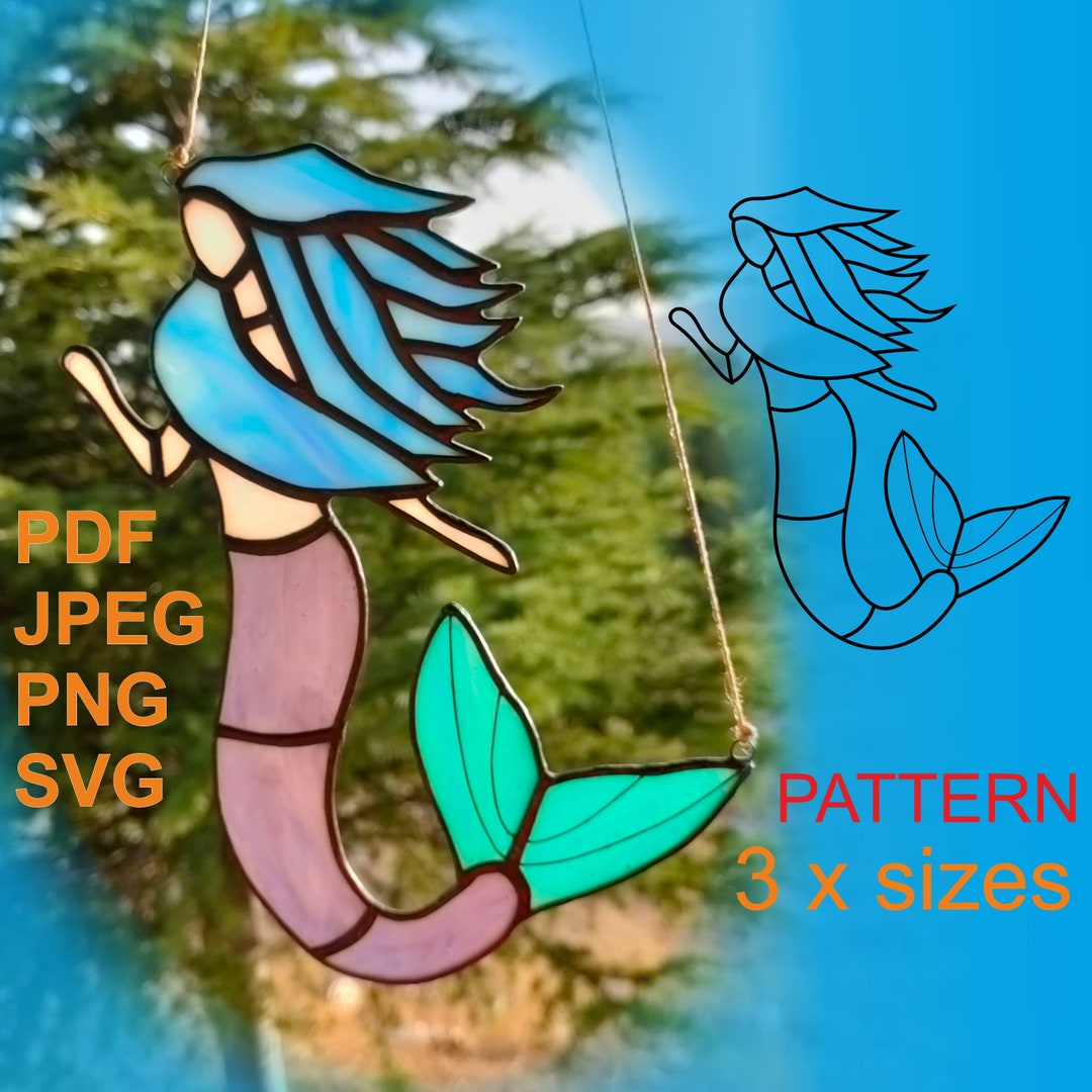 Stained Glass Mermaid Patterns, Mermaid Suncatcher Pattern, Svg Mermaid ...