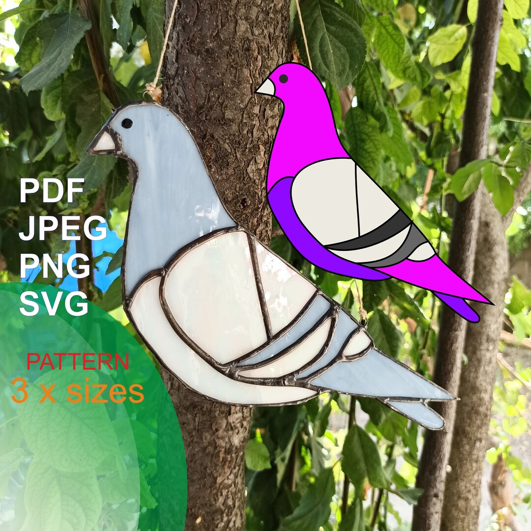 Stained Glass Pigeon Pattern, Stained Glass Bird Pattern, Pigeon Bird ...
