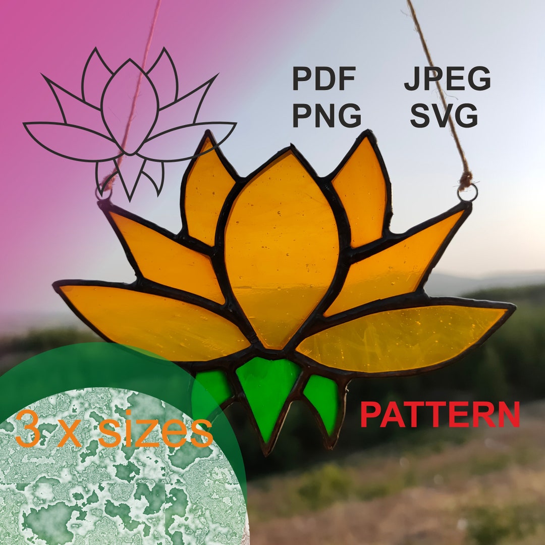 Lotus Stained Glass Pattern, Stained Glass Plant Patterns - Etsy