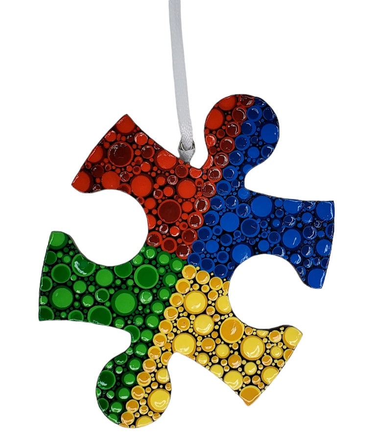 Autism Christmas Ornament Autism Puzzle Piece Mandala Dot Art Wood ...