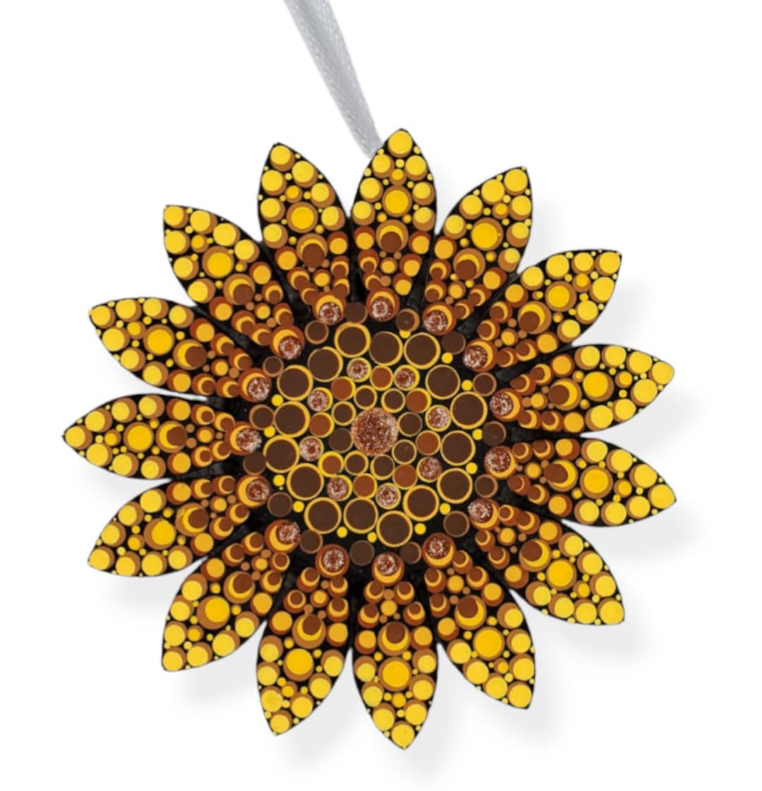 Sunflower Christmas Ornament Dot Art Sunflower Ornament Sunflower Decor Sunflower Gift Sunflower ...