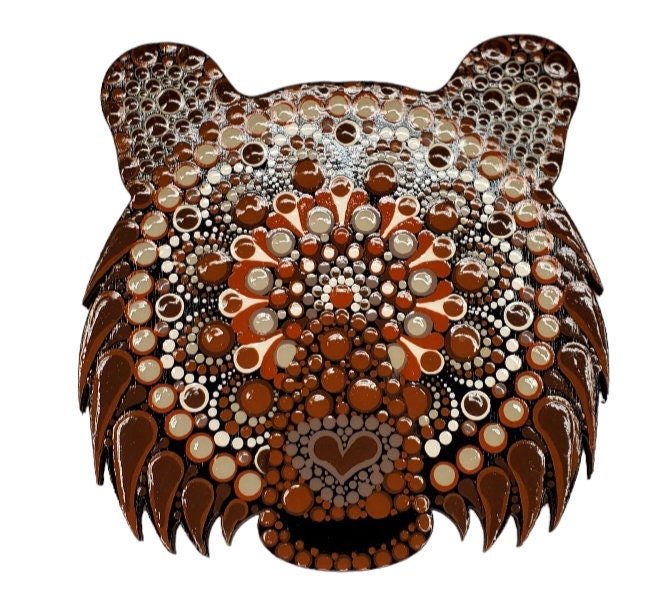 Grizzly Bear Dot Art Mandala Wall Decor Bear Christmas - Etsy