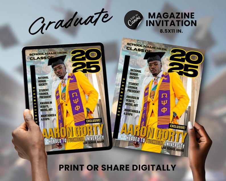 Class of 2025, Graduation Invite, Graduation Magazine Cover, Grad ...
