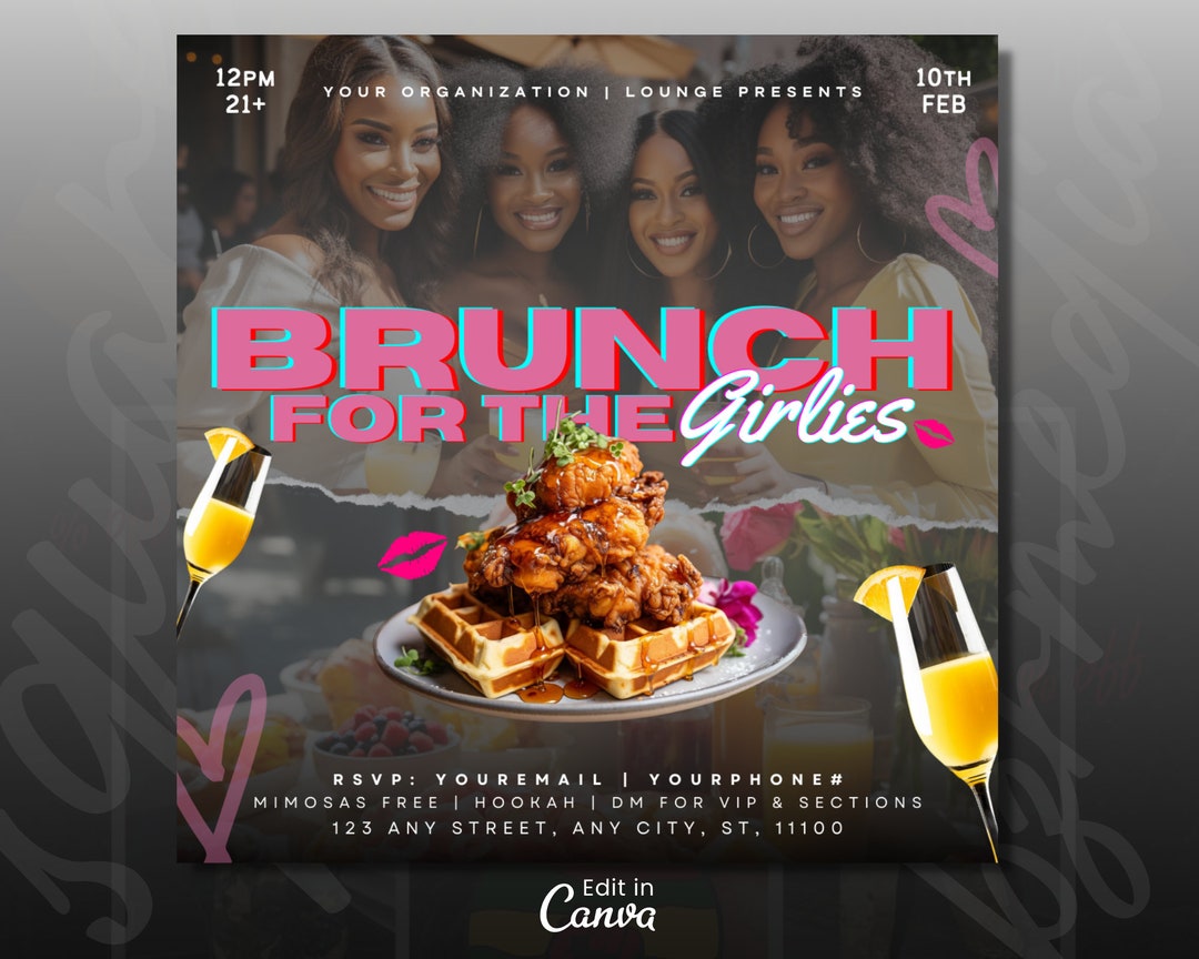 February Galentine Brunch Party Invite Flyer, Valentines Day Brunch ...