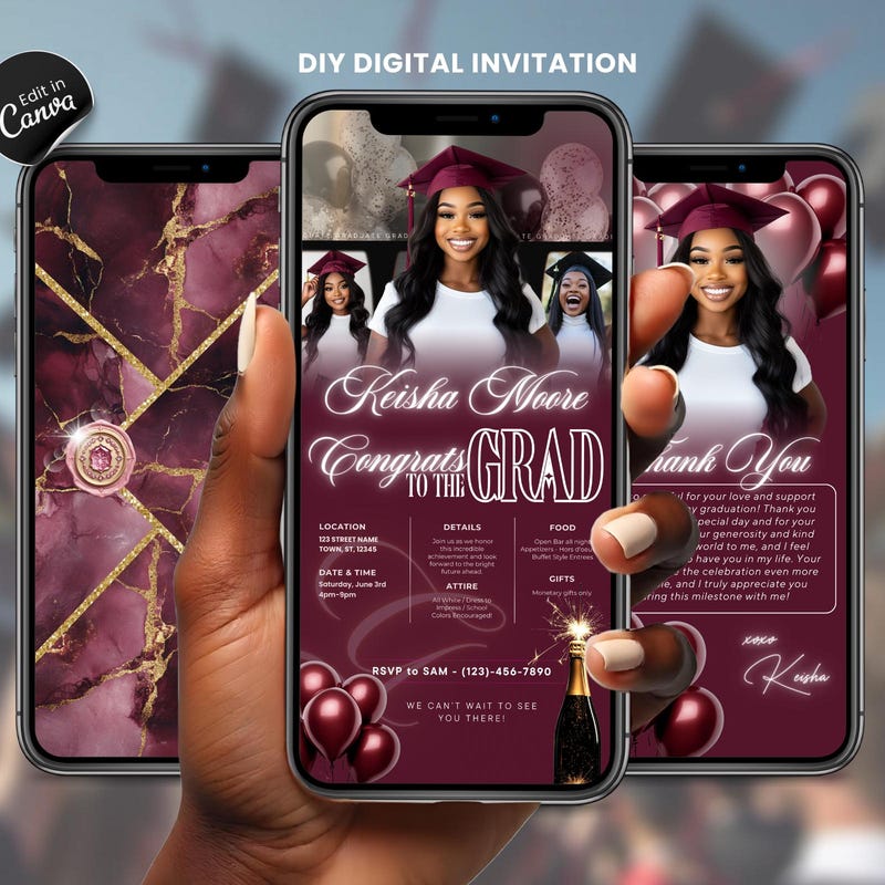 No Cap Invitation Template - Etsy