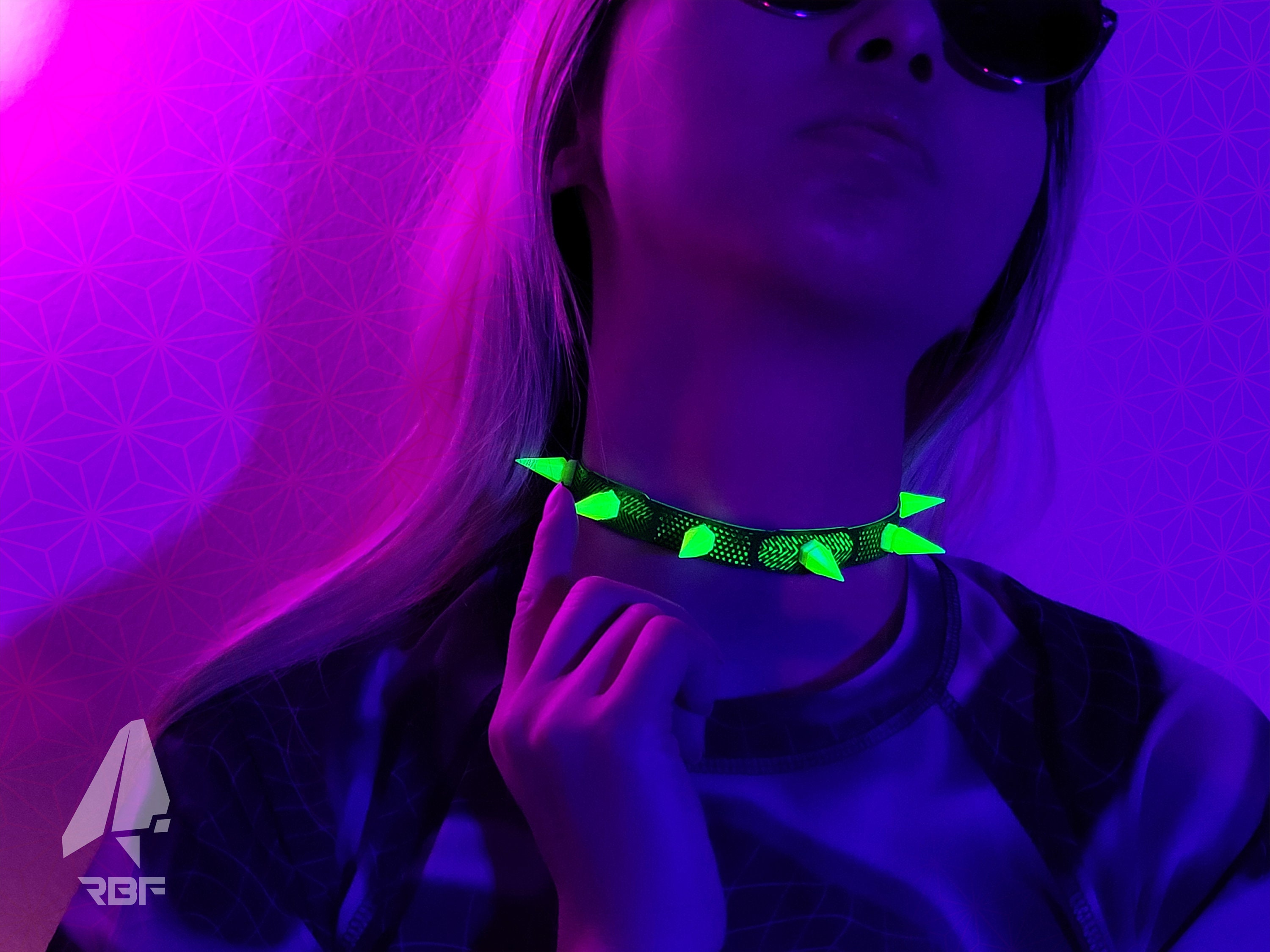 Spike Swatch Rubber Spike Choker (UV Reactive, Necklace, Artwear, Rave ...