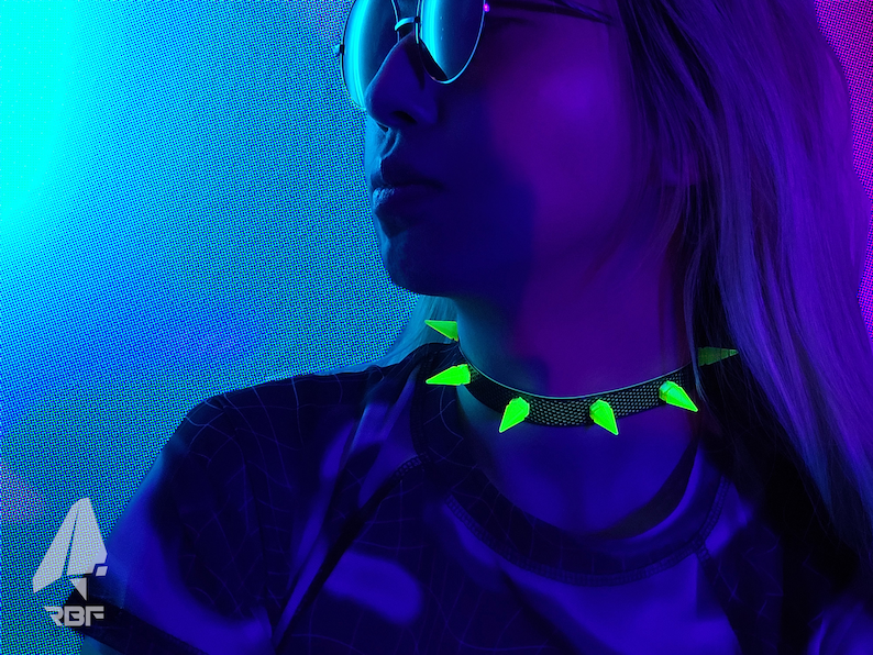 Antithesis Black Rubber Spike Choker (UV Reactive, Necklace, Artwear ...