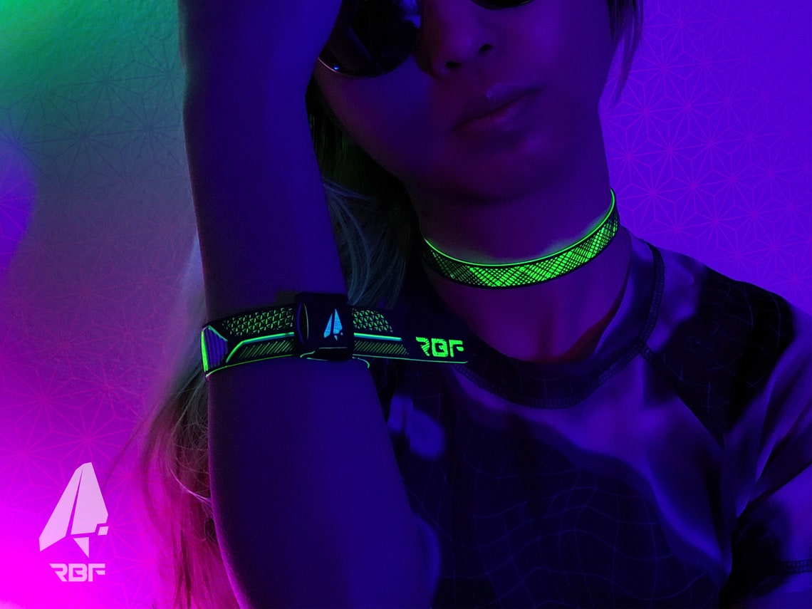 Moire Plaid UV Choker - Rubber Ravewear (necklace, Artwear, Reactive ...