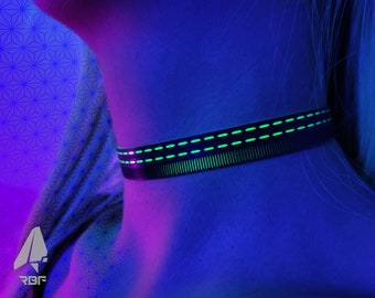 Hexin Collar UV Blue & White Rubber Ravewear choker, Necklace, Artwear ...