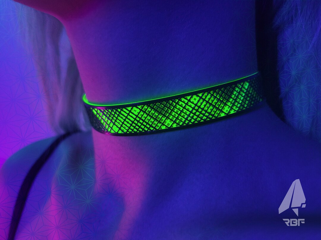 Moire Plaid UV Choker - Rubber Ravewear (necklace, Artwear, Reactive ...