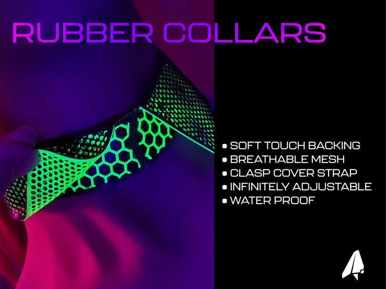 Hexin Collar UV Blue & White - Rubber Ravewear (choker, Necklace ...