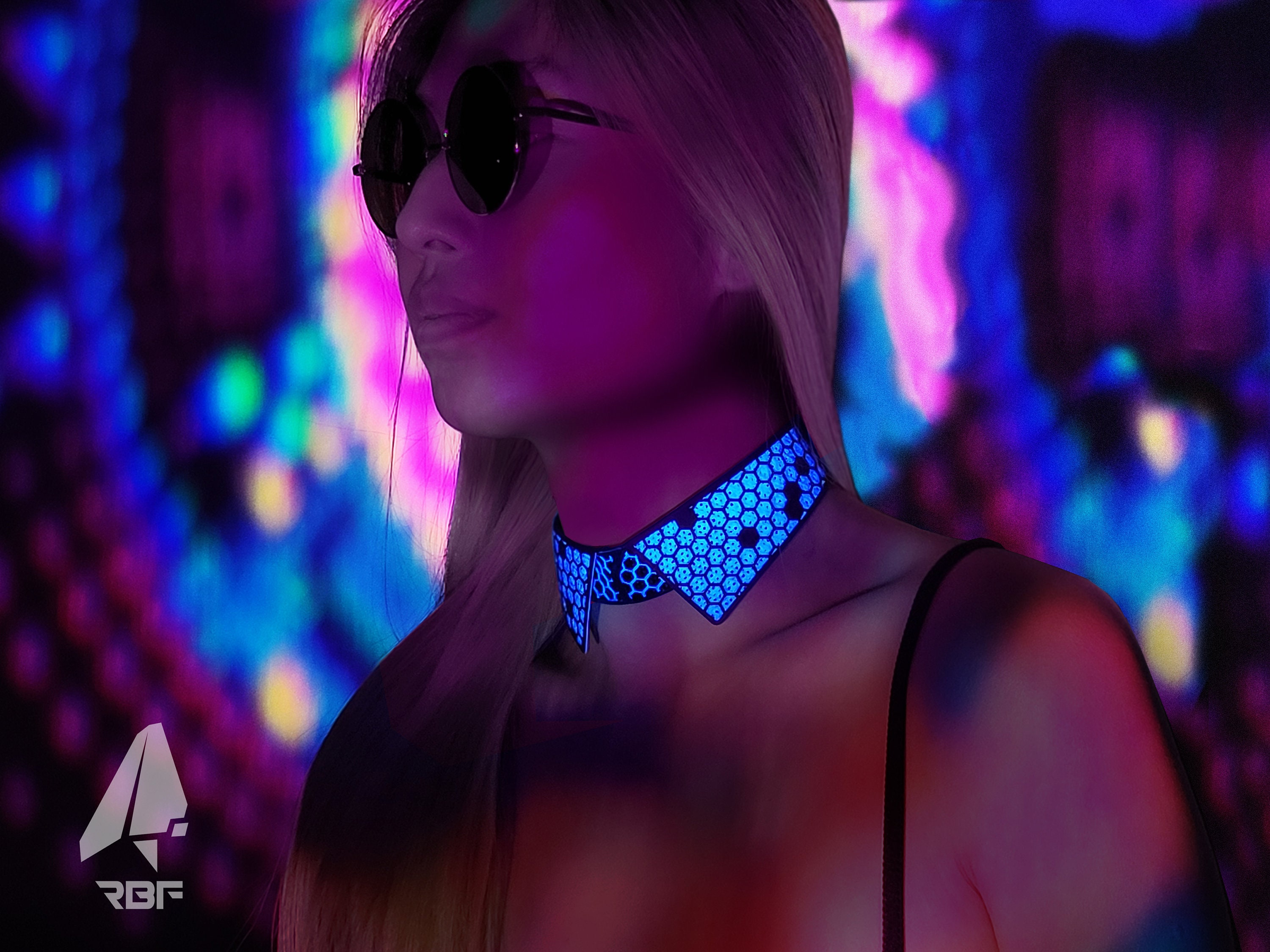 Hexin Collar UV Blue - Rubber Ravewear (choker, Necklace, Artwear ...