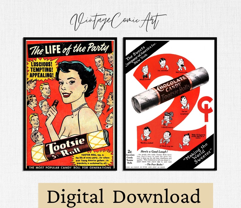 Vintage Tootsie Roll Advertisement Poster Set: Candy Indie - Etsy