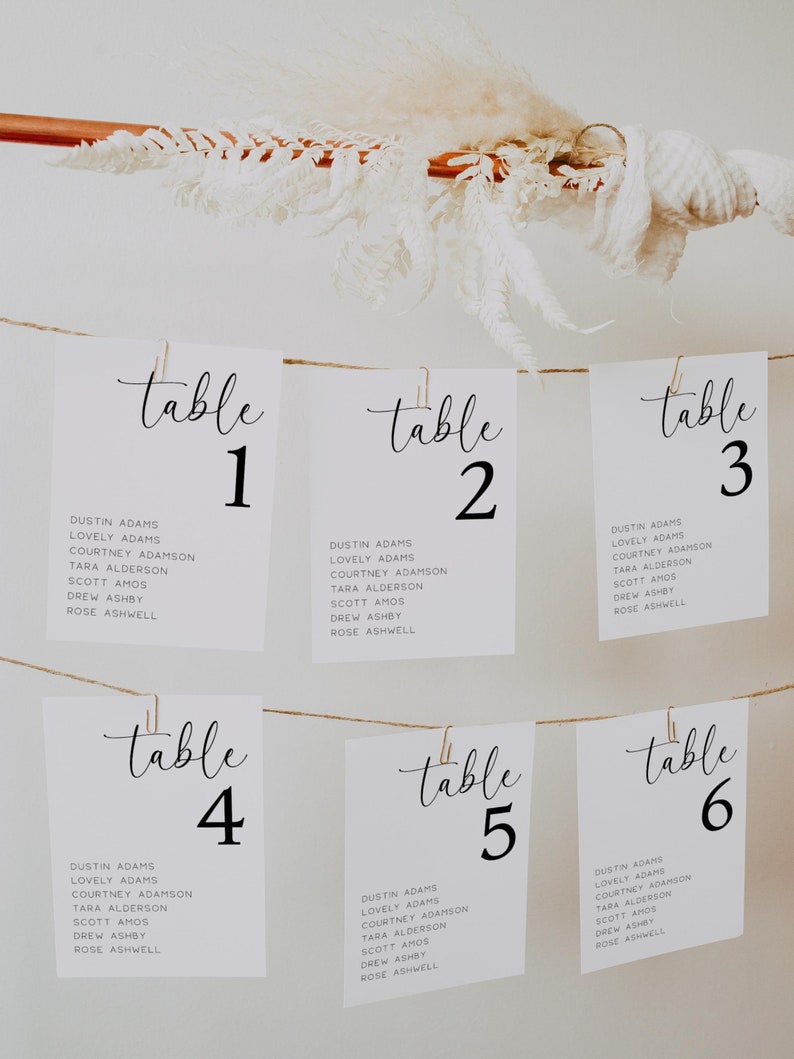 Wedding Seating Cards Template Modern Minimal Wedding Table Seating ...