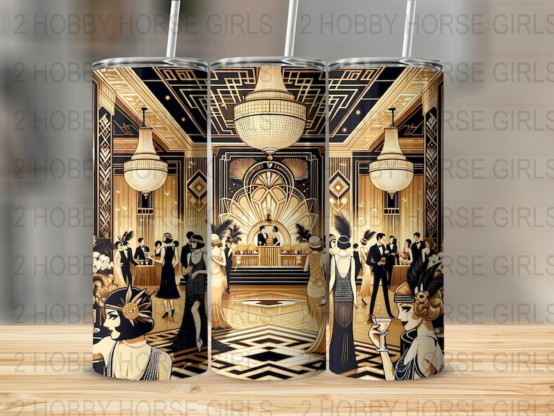 Art Deco Party Scene Tumbler Design, Gatsby Style Vintage Illustration ...