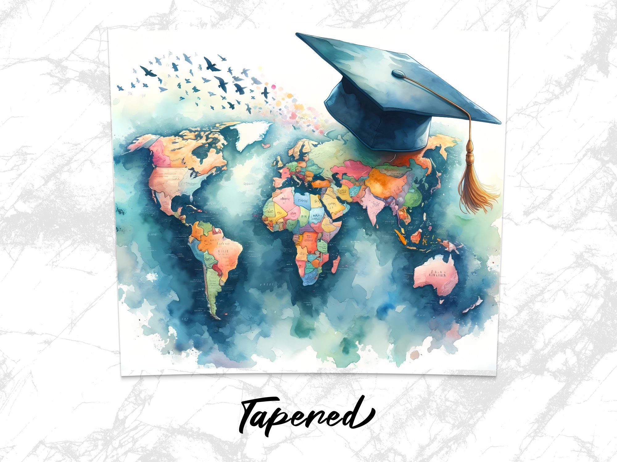 Graduation Cap World Map Tumbler, Digital File for Tumblers, Watercolor ...