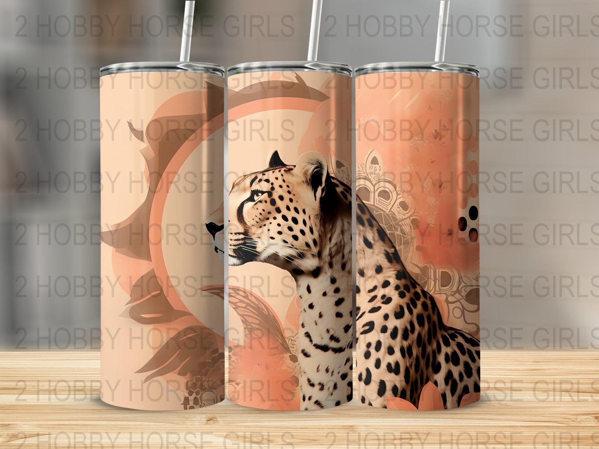 Abstract Cheetah Digital Print, Boho Animal Artwork Tumbler Wrap, Peach ...