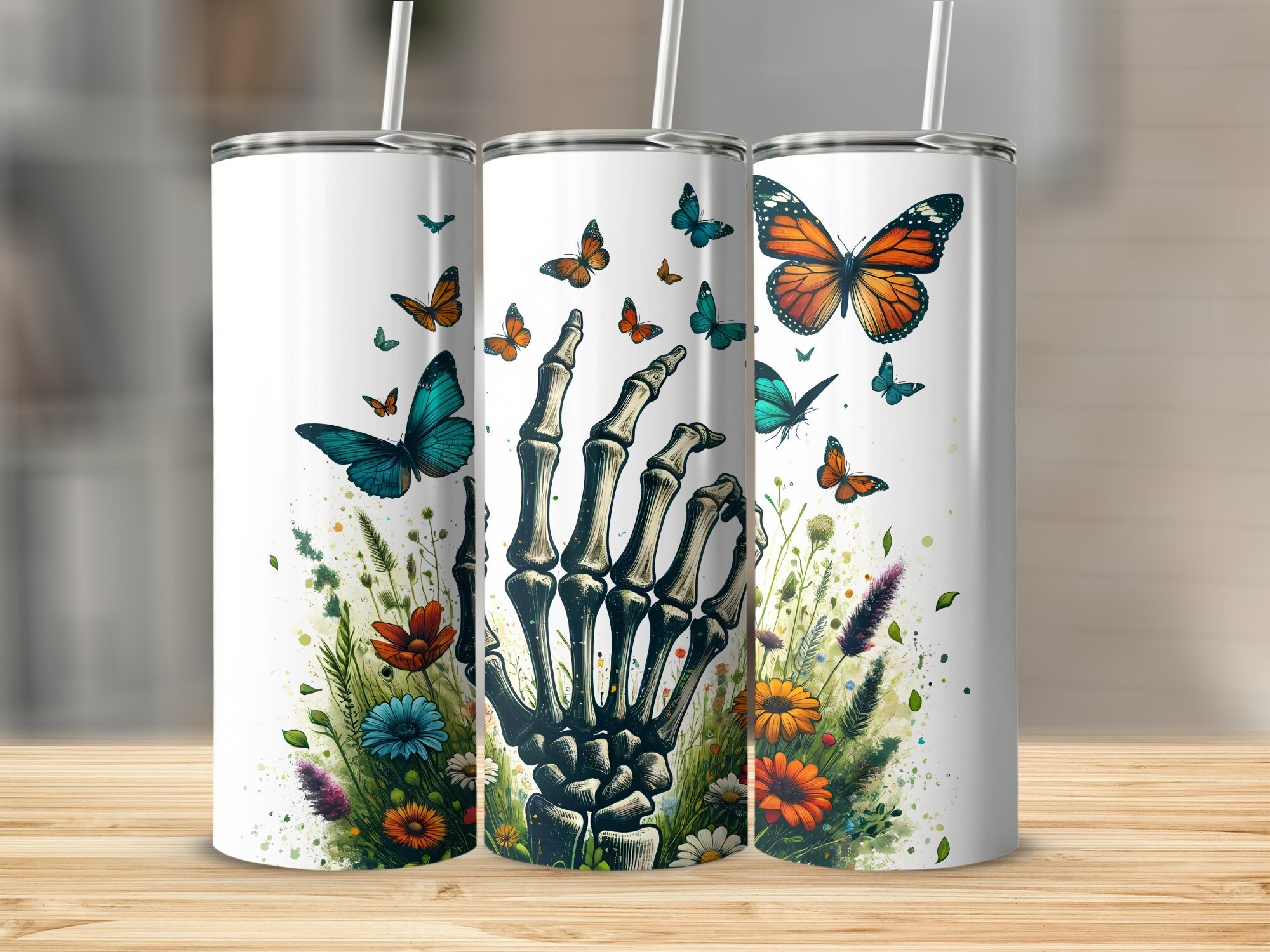 Skeletal Hand With Butterflies Art Print, Digital Download, Floral ...