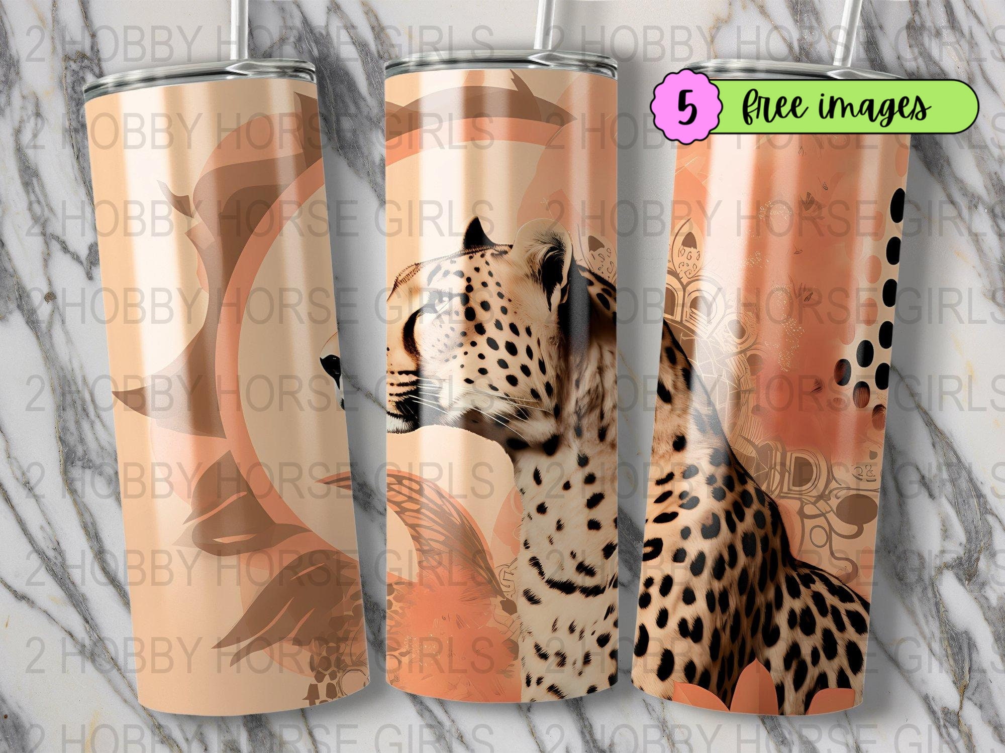 Abstract Cheetah Digital Print, Boho Animal Artwork Tumbler Wrap, Peach ...