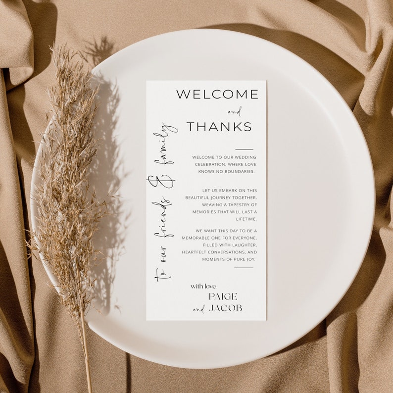 Wedding Menu Thank You Wedding Menu Card Minimalist Thank You Place ...