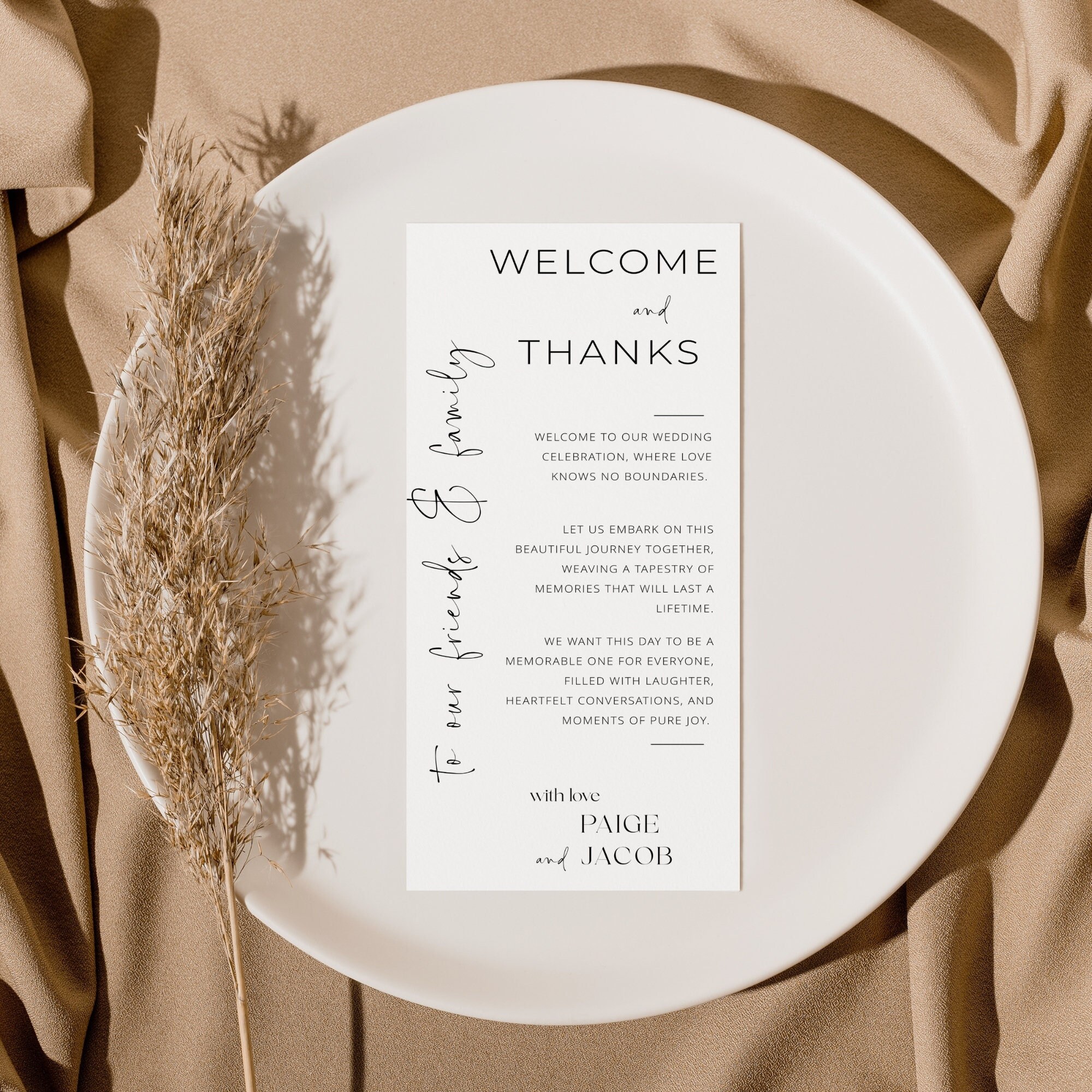 Wedding Menu Thank You Wedding Menu Card Minimalist Thank You Place ...