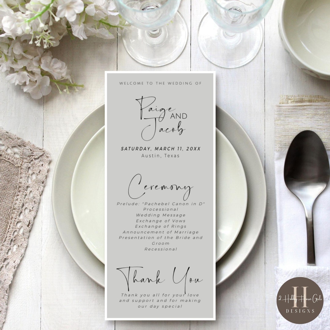 Minimalist Wedding Program | Printable Program Template | Infographic ...
