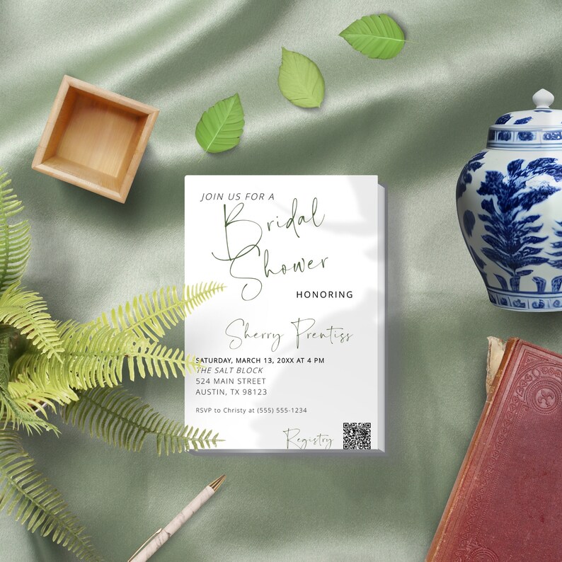 Minimal Bridal Shower Invitation Registry QR Code Modern Bridal Shower ...