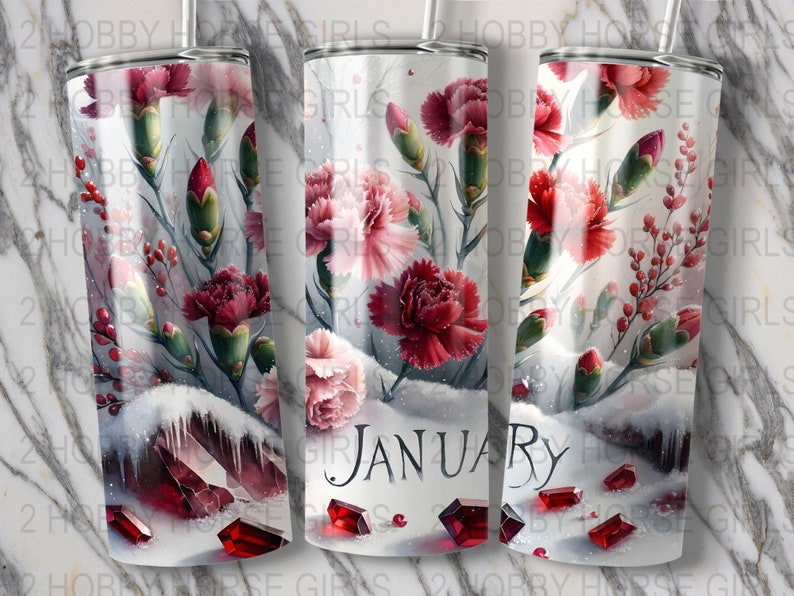 Personalized January Birth Month Tumbler Design, Garnet Gemstone and ...