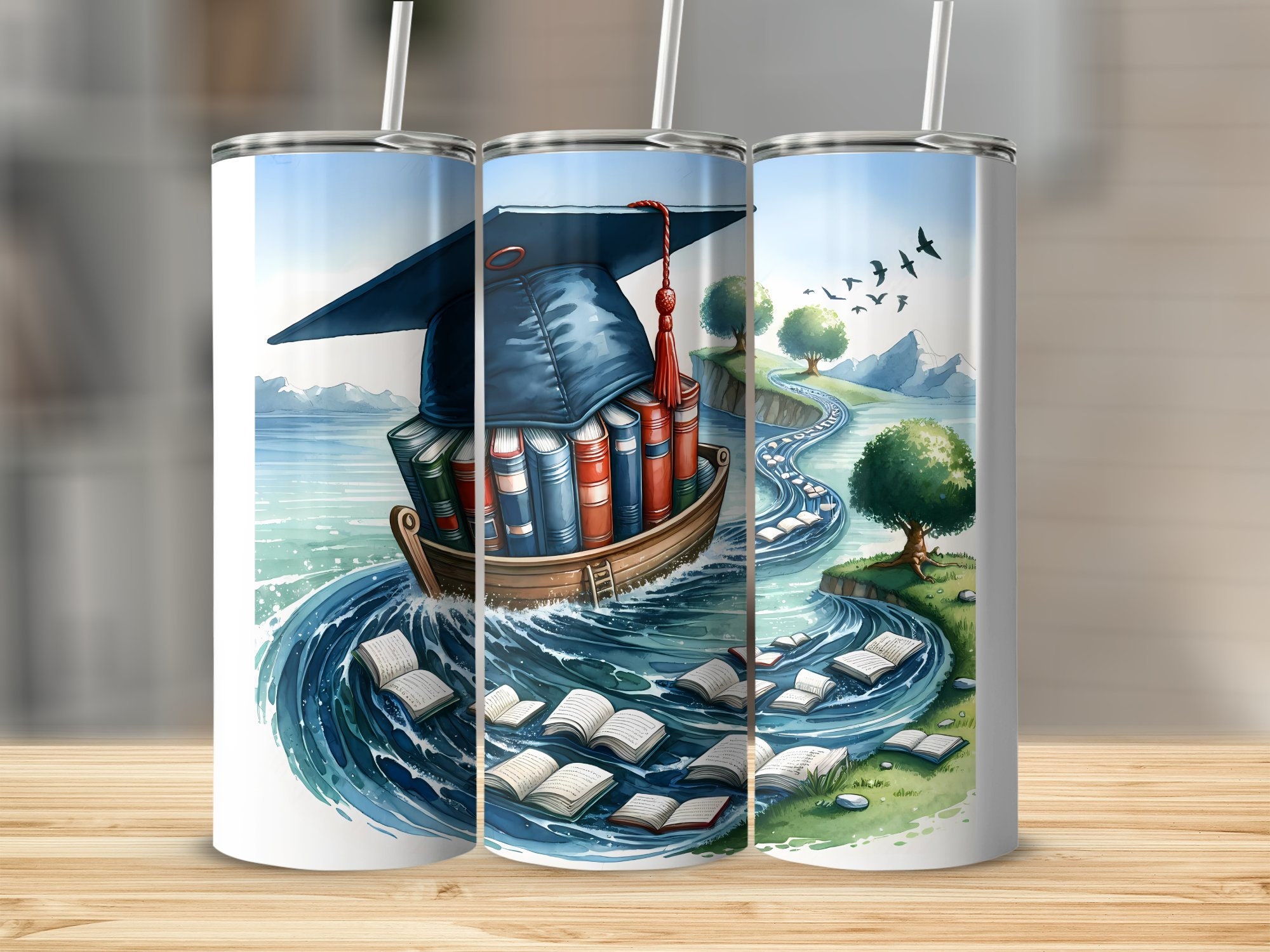 Graduate Cap Boat Tumbler Design, Scholarly Nautical Digital Art Cup ...