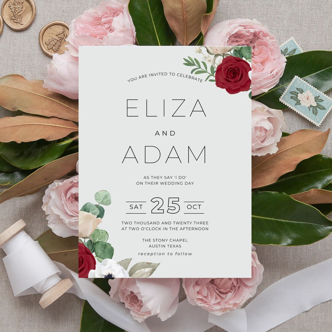 Invitación de flores rojas y vegetación / DESCARGA INSTANTE ...