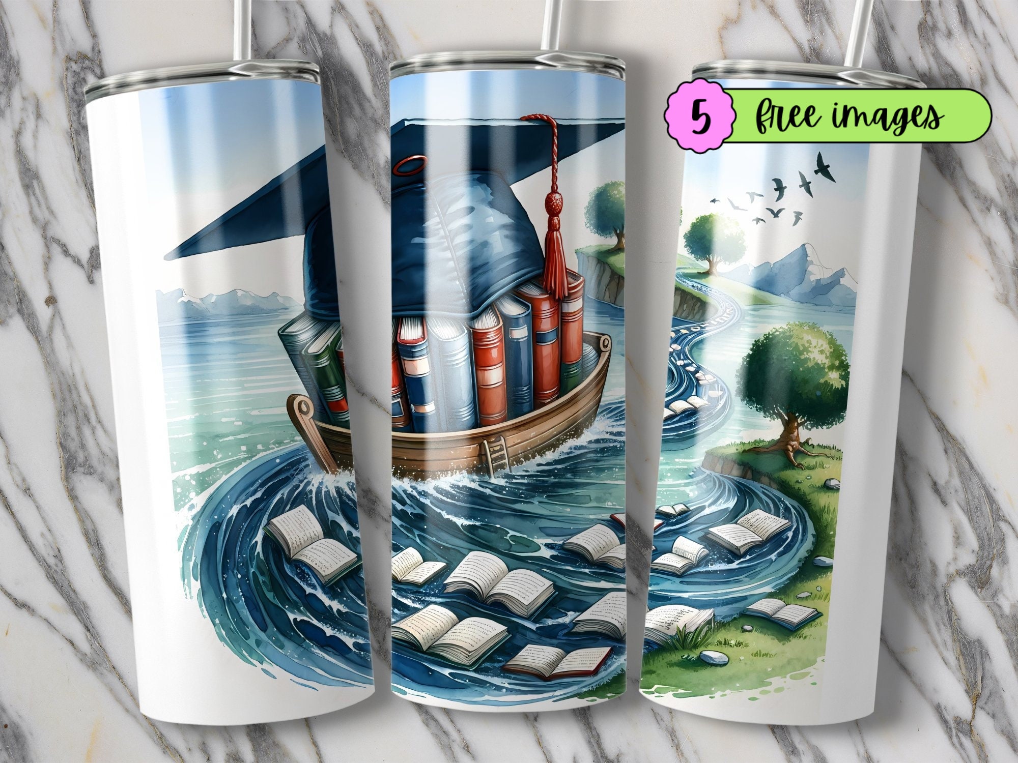 Graduate Cap Boat Tumbler Design, Scholarly Nautical Digital Art Cup ...