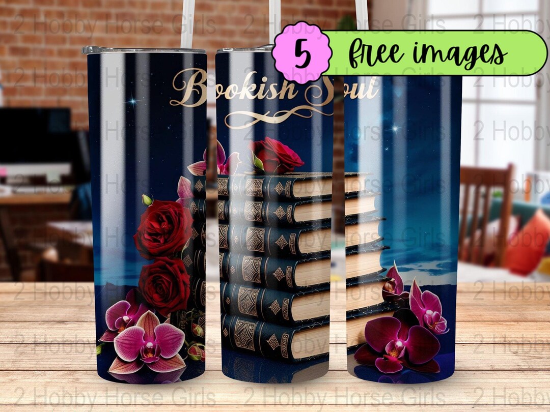 Bookish Soul Digital File, Floral Book Stack Image, Seamless Book Lover ...