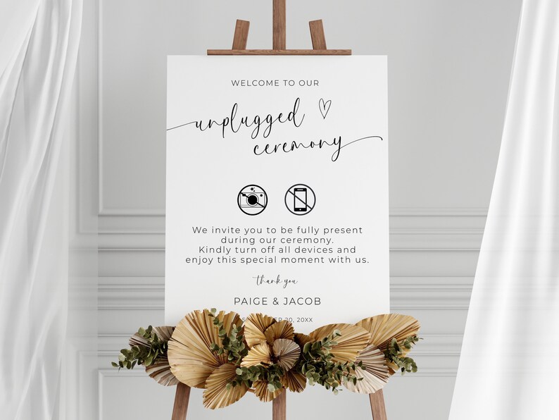 Printable Unplugged Ceremony Sign Wedding Welcome Sign - Etsy
