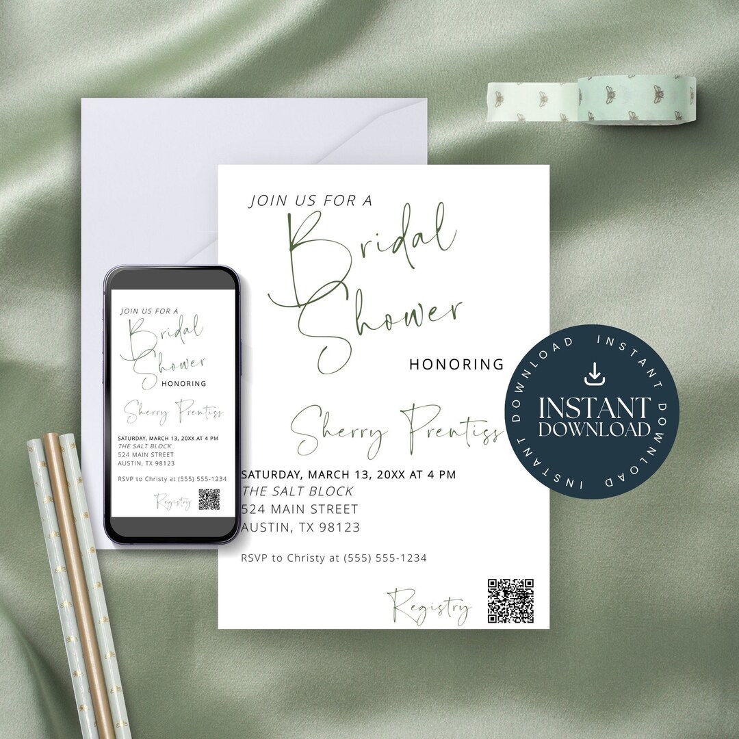 Minimal Bridal Shower Invitation Registry QR Code Modern Bridal Shower ...