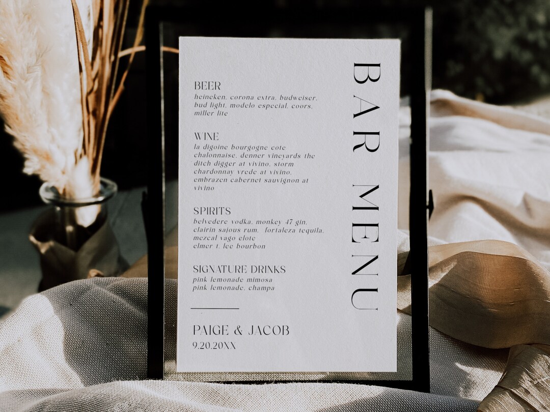 Minimalist Printable Bar Menu Minimalist Bar Menu Template Modern Drink ...