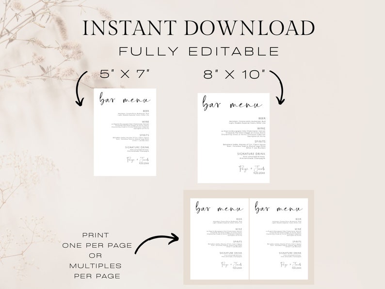 Bar Menu Template Modern Editable Drink Menu Template - Etsy