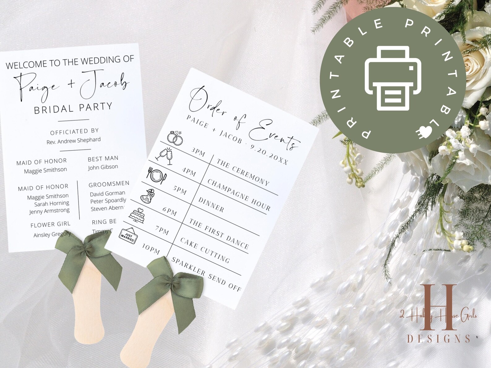Wedding Program Fan Template Ceremony Fan Printable Program Fan ...