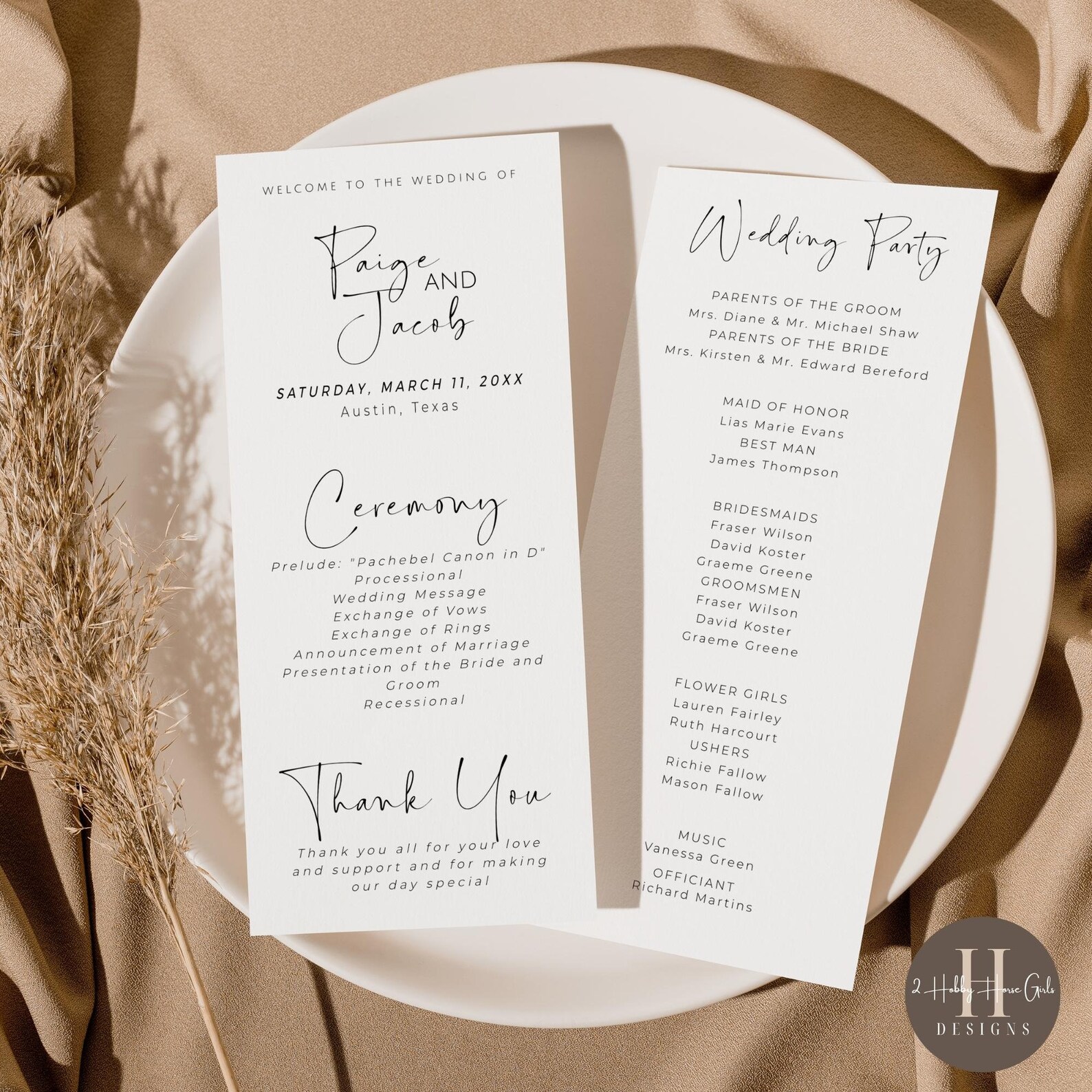 Minimalist Wedding Program Printable Program Template Infographic ...