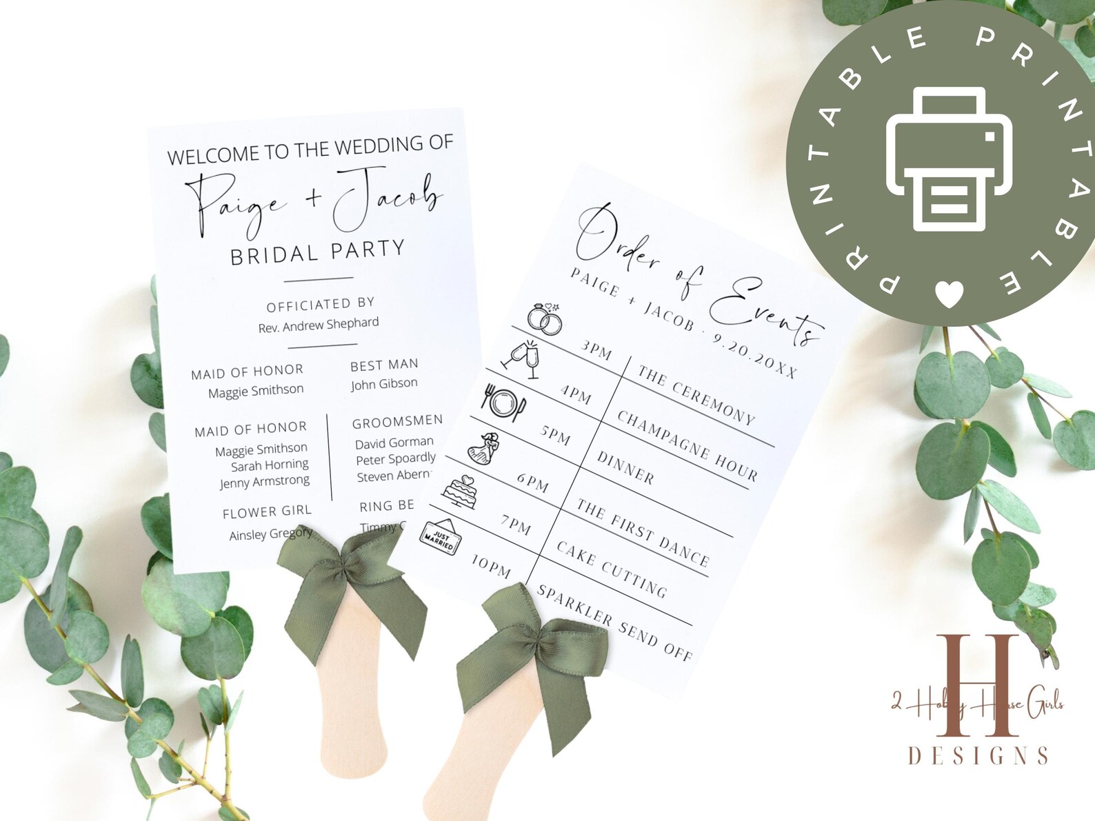 Wedding Program Fan Template Ceremony Fan Printable Program Fan ...