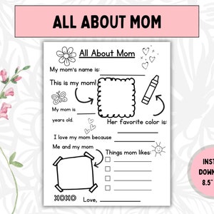 Mothers Day Printable | Mothers Day Gift | Mothers Day Questionnaire ...