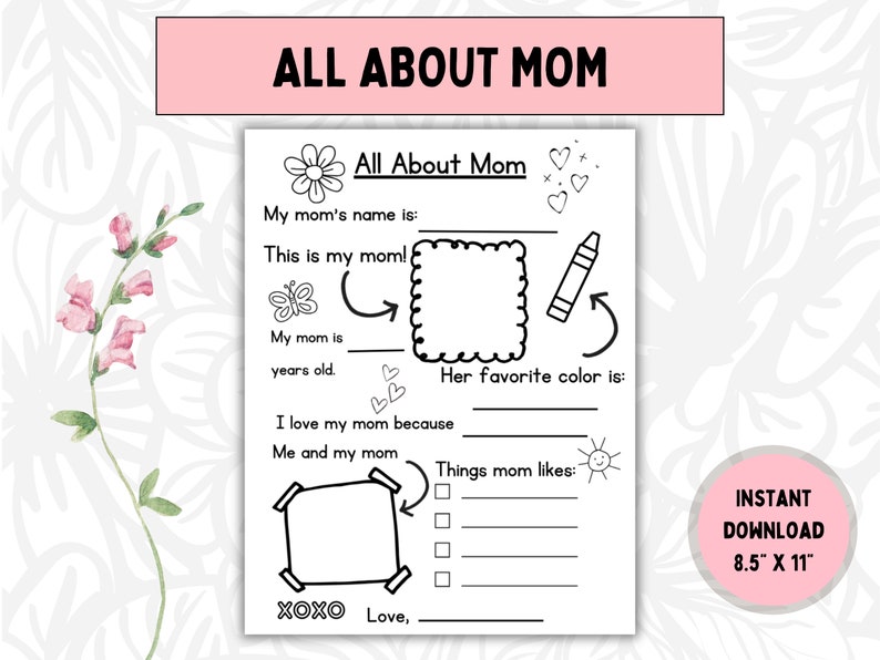 Mothers Day Printable | Mothers Day Gift | Mothers Day Questionnaire ...